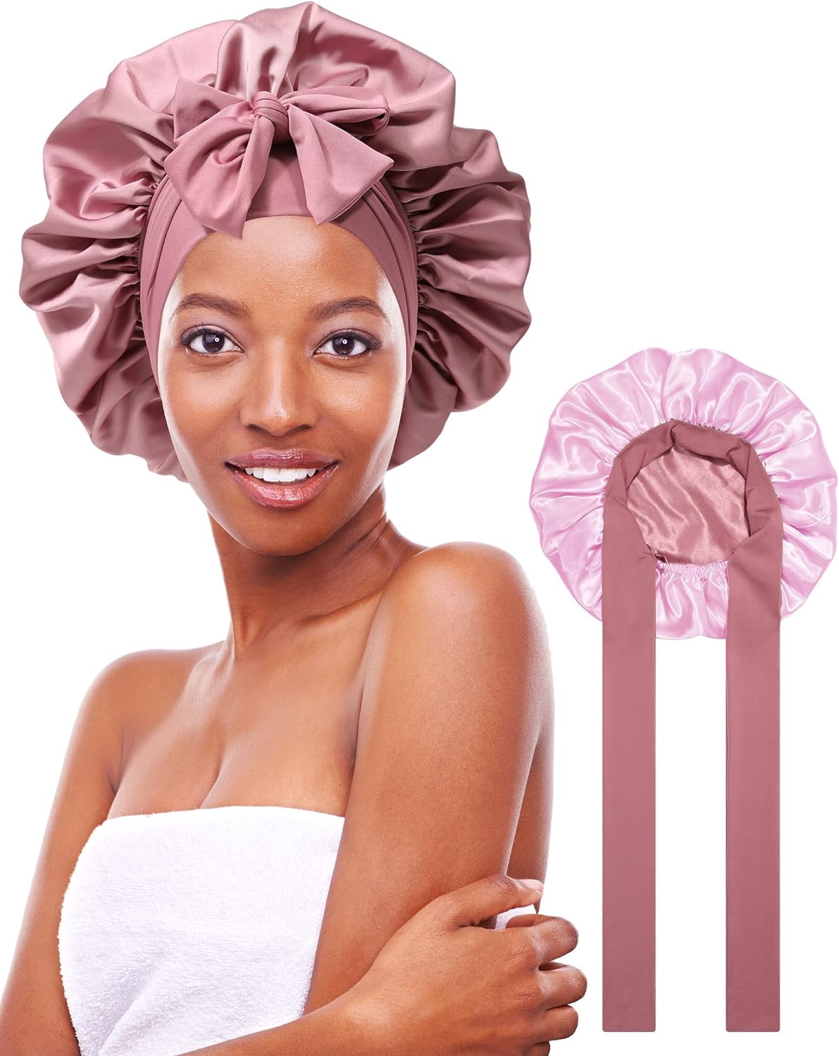 Women Double Layer Satin Bonnet with Elastic Tie Band – AWAYTR
